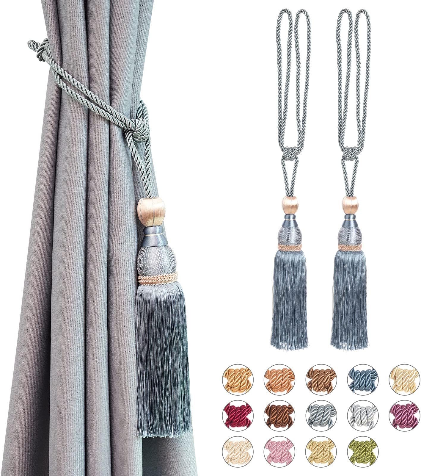 2 X Duck Egg Blue Thick Large Rope Satin Curtain Drape TIE Backs ...