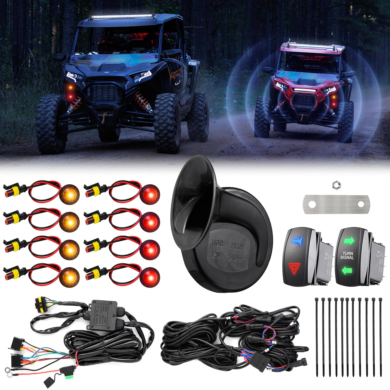 Ehaho UTV Turn Signal Kit with 110D Horn，Plug and Play Universal Street ...