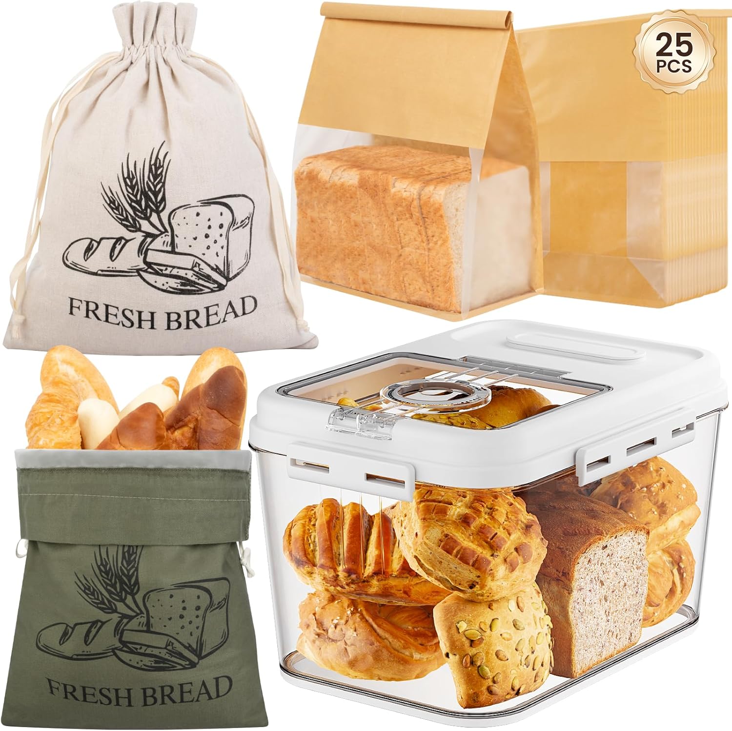 Amazon.com: TomCare Larger Bread Box and 2 Pack Linen Bread Bags and 25 ...