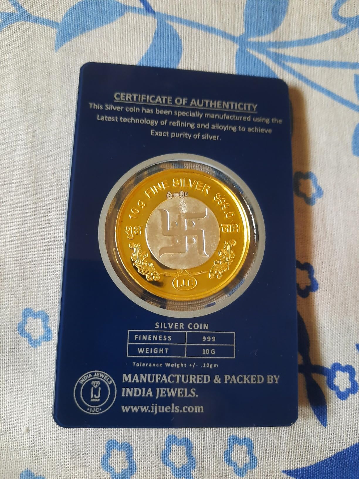 iJuels 999 fine Silver 10 Grams Ganeshji Silver coin with 22Kt Gold ...