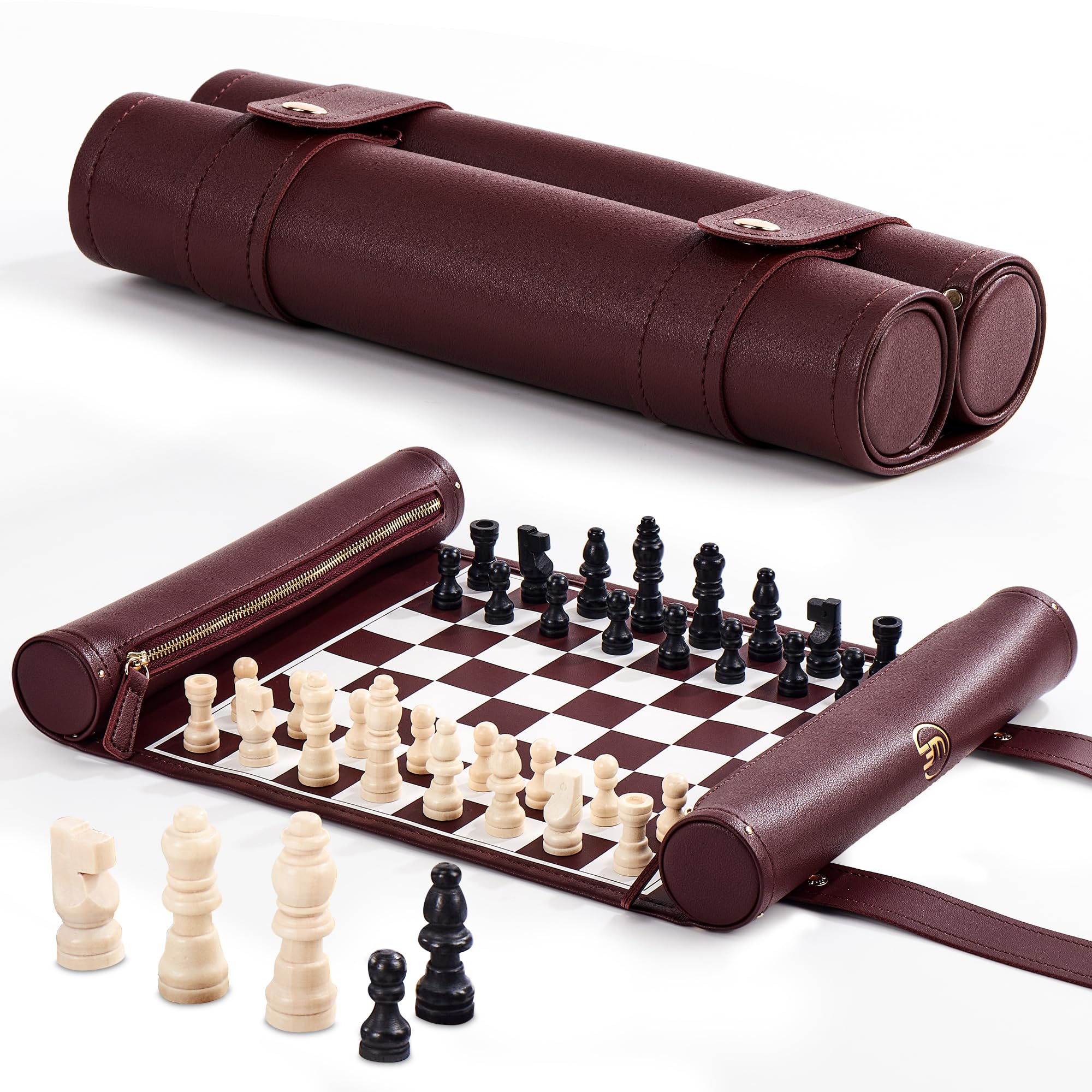 Amazon.com: ThreeMoves Roll Up Chess Set - 11" Foldable Leather Chess ...