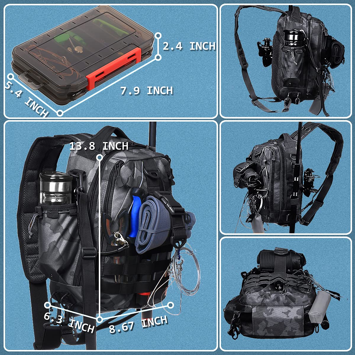 Aertiavty Compact Fishing Tackle Bag, Fishing Bag with Tackle Box and ...