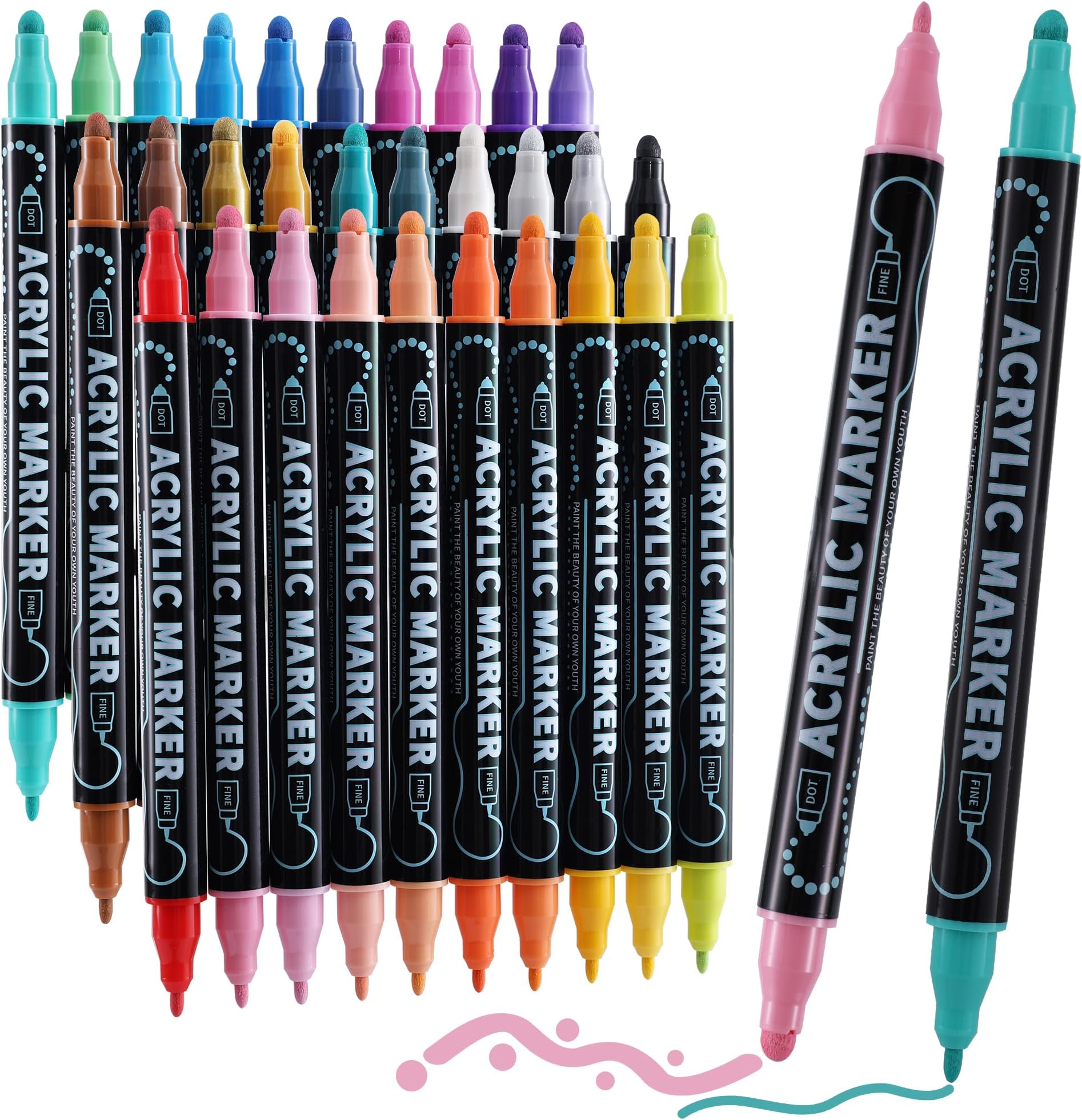 Amazon.com: Nauets 30 Colors Waterproof Dual Tip Acrylic Paint Pens ...