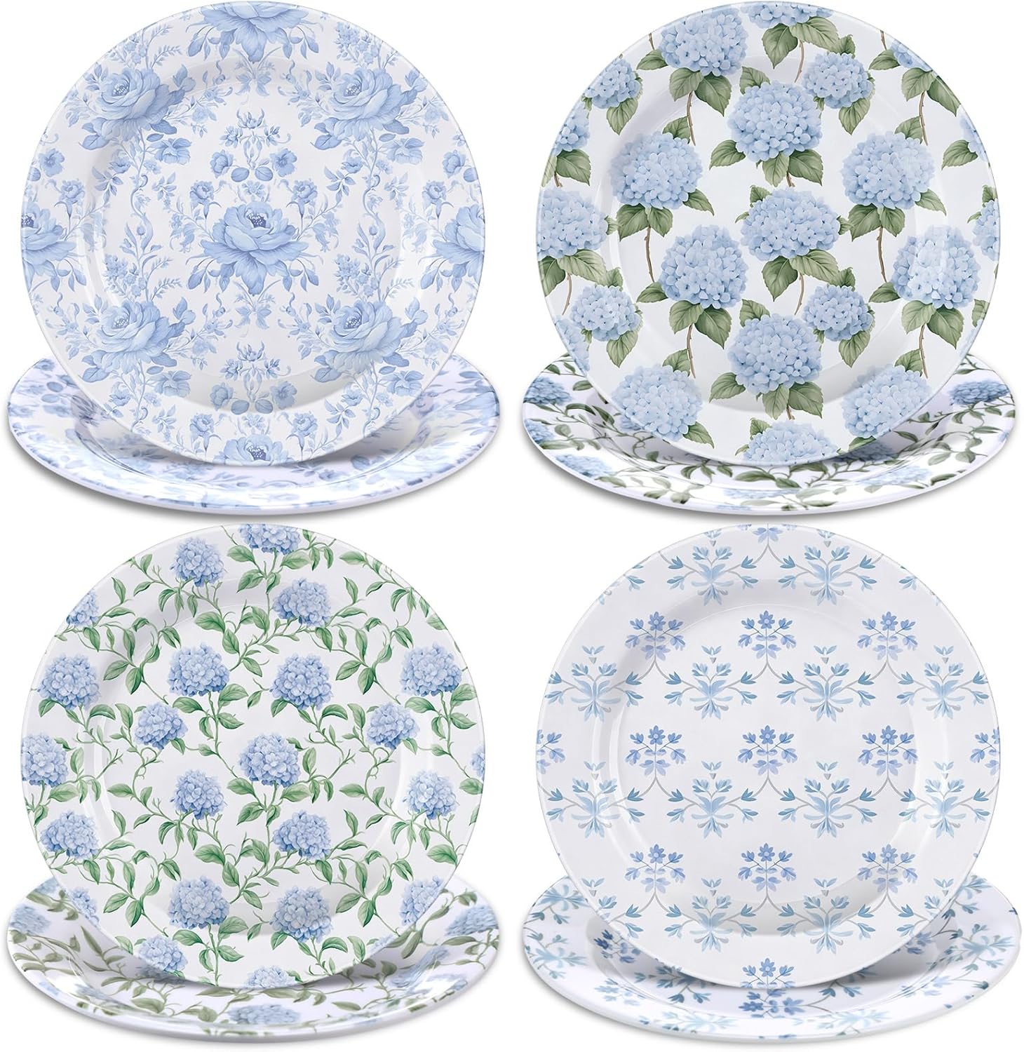 Amazon.com | LemonRoad 8 Pcs Blue Hydrangea Salad Plates 8" Spring ...