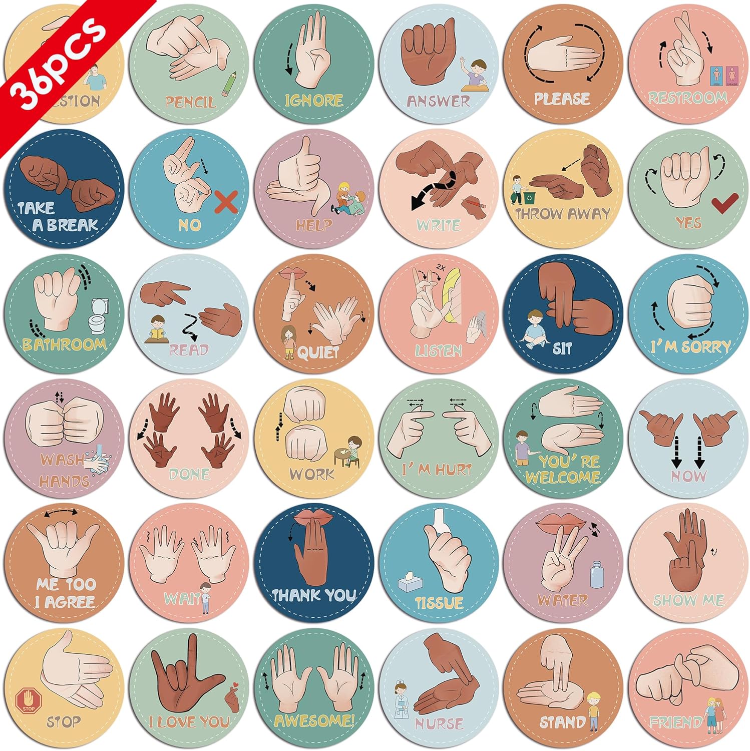 Amazon.com: ASL Classroom Hand Signal Cards - 36 Classroom Hand Signal ...