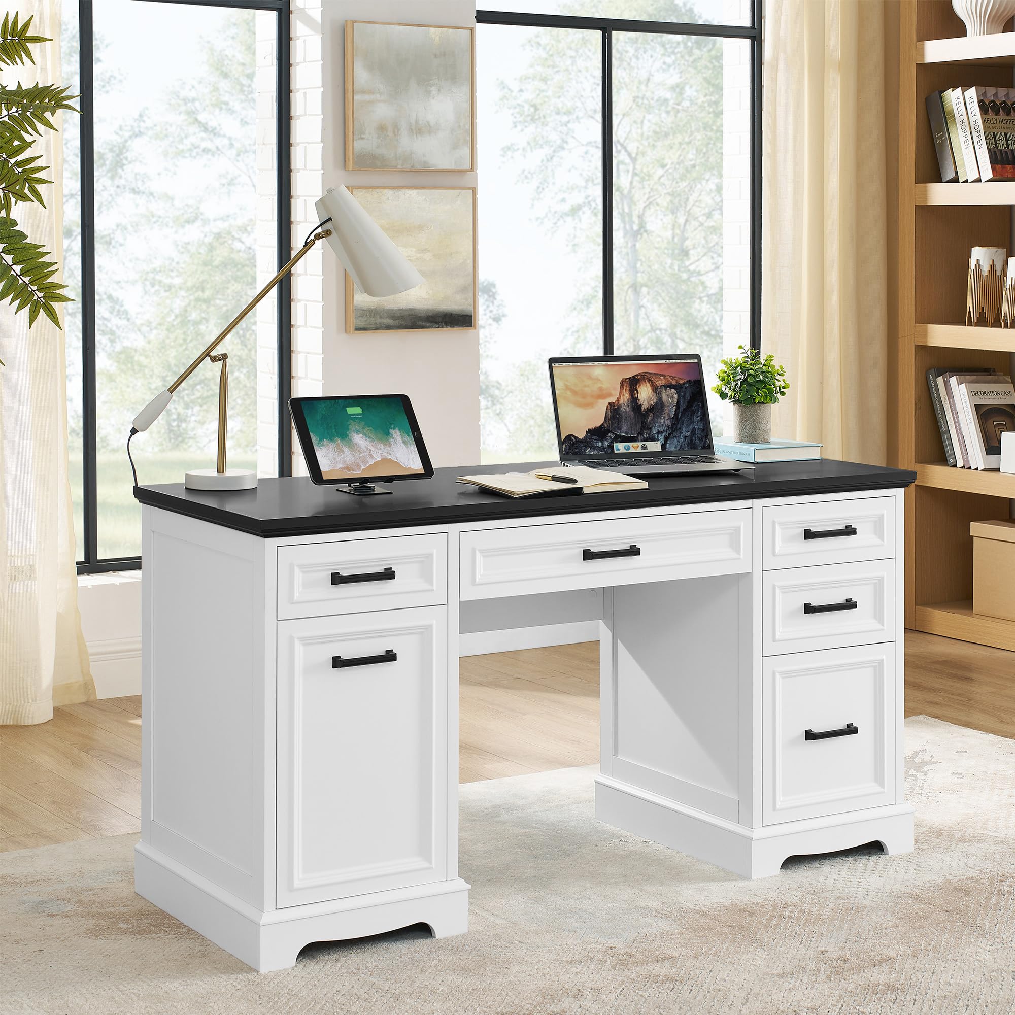 Amazon.com: Alohappy Farmhouse Executive Desk with Drawers,55.1" White ...