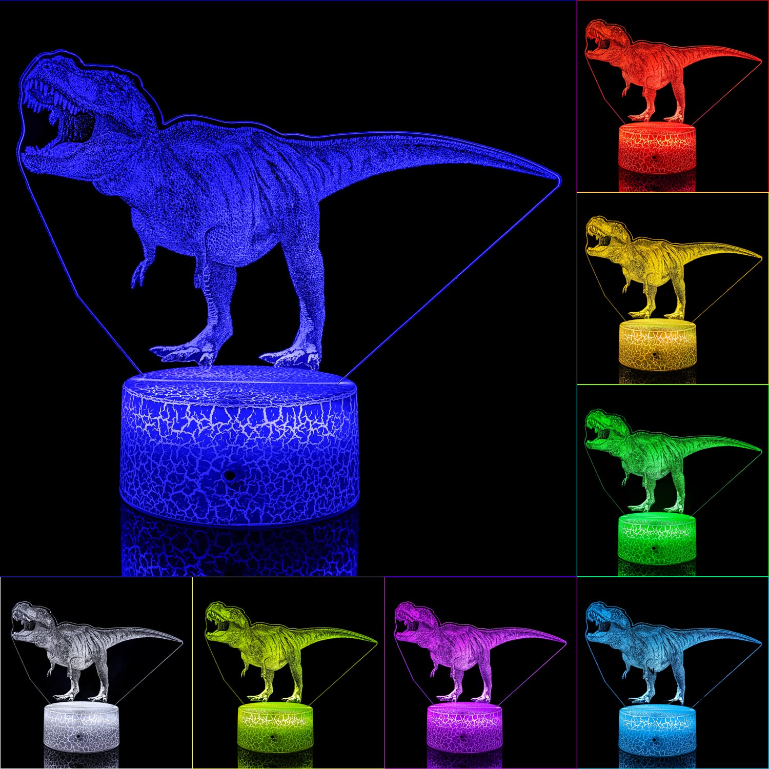 qiujonvy Dinosaur Night Light,16 Colors Changing Dimmable T Rex Night ...