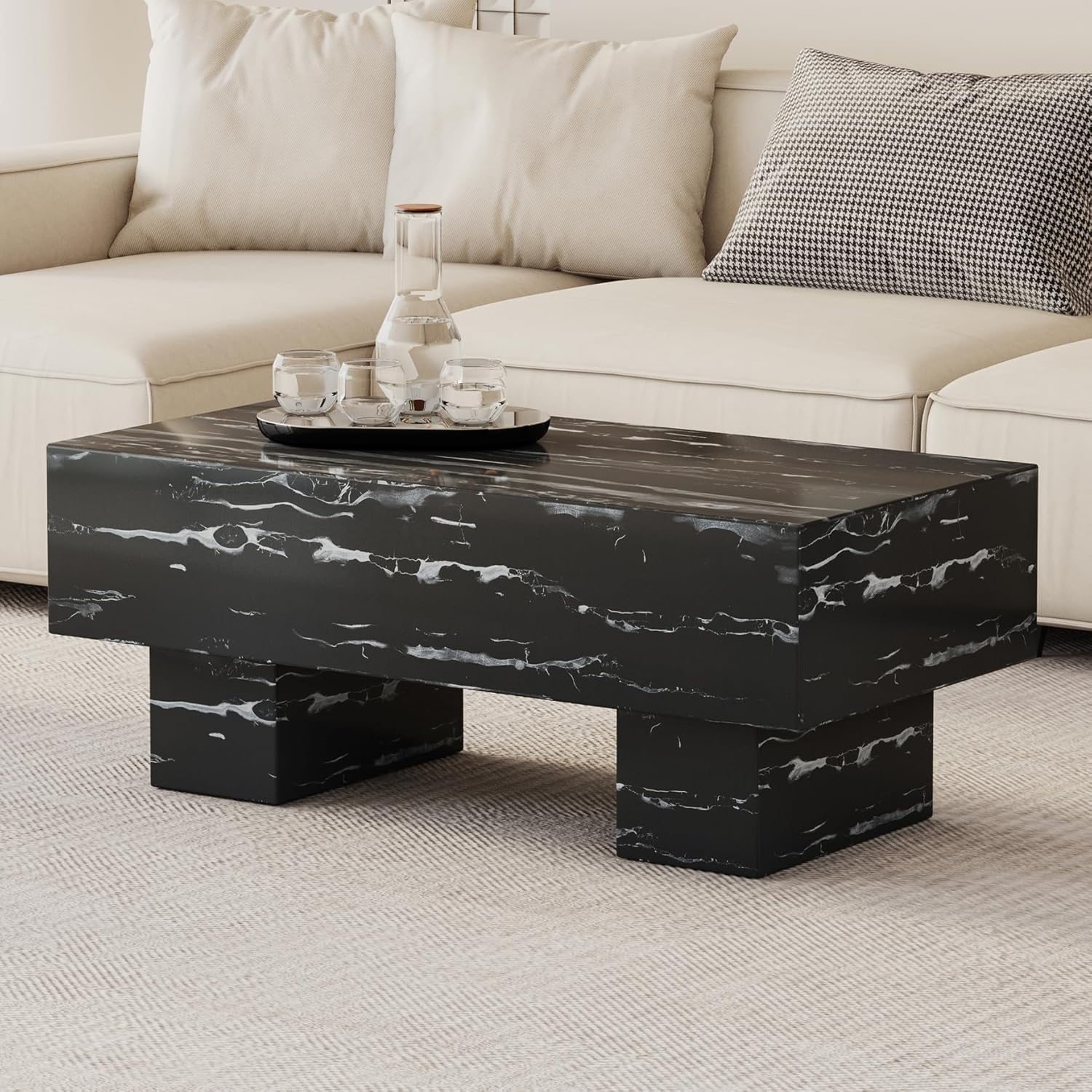 Amazon.com: Ganooly Modern Marble-Look Coffee Table for Living Room, 43 ...