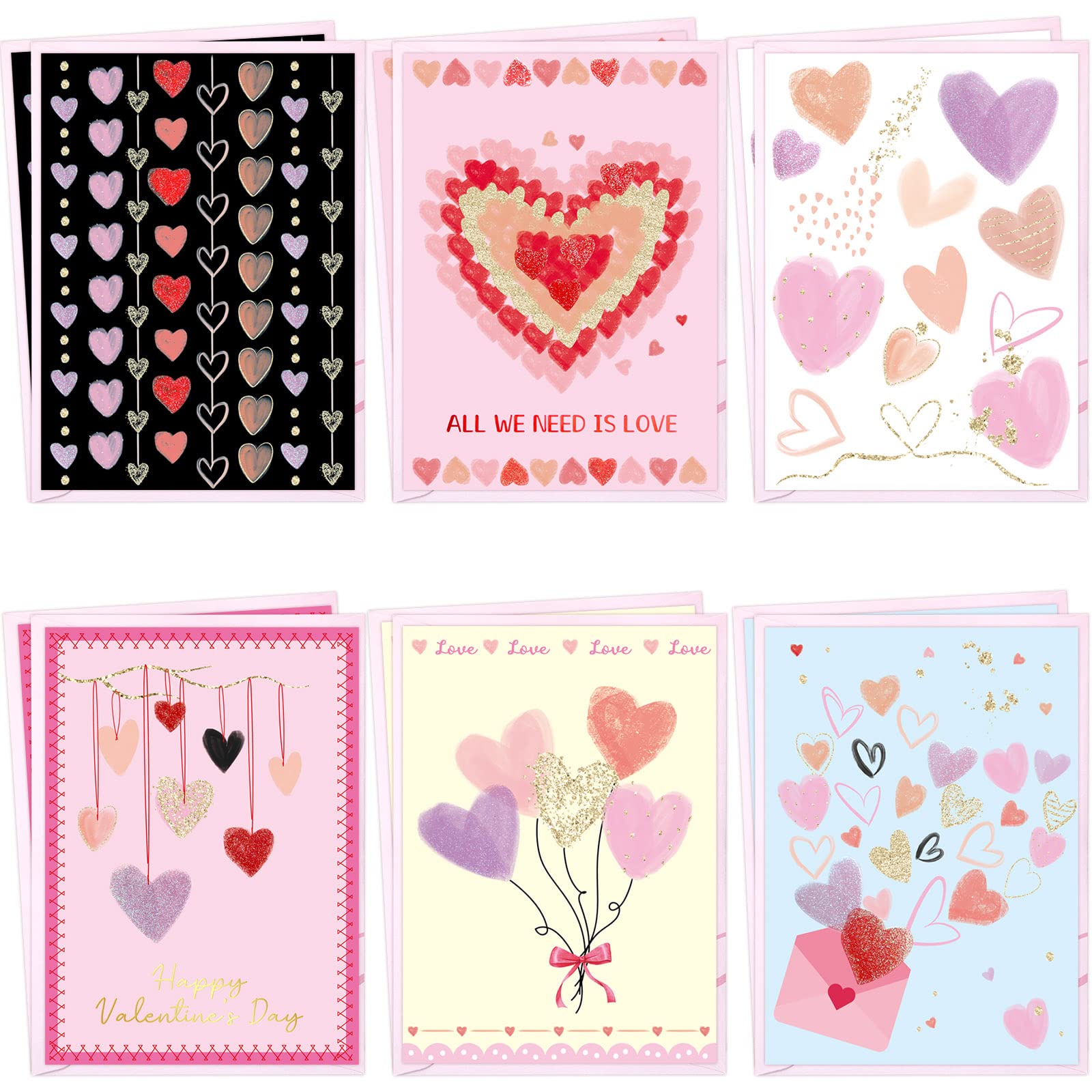 Amazon.com : Valentines Cards with Envelopes 12 Foil Heart Cards Blank ...
