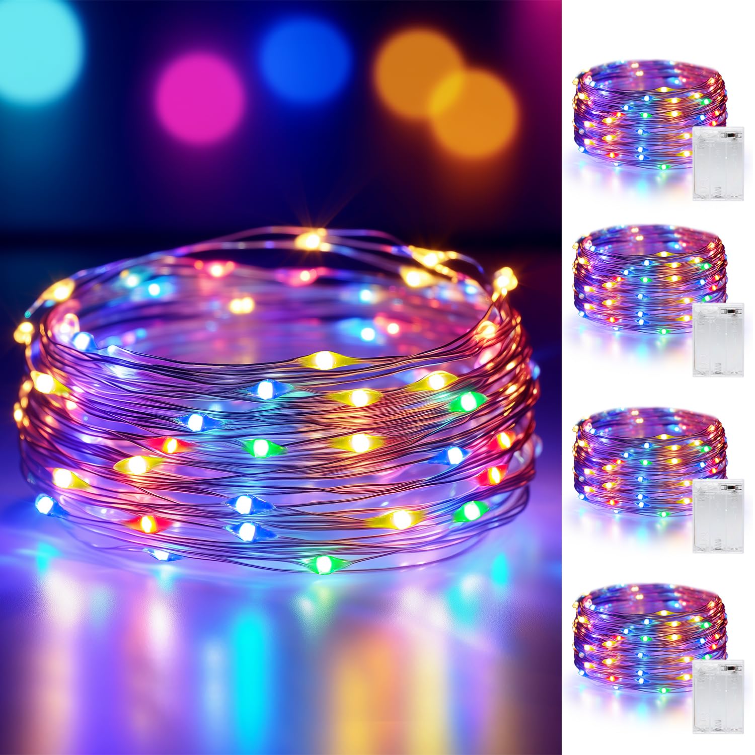 Amazon.com : Metaku 4Pc 33Ft Fairy Lights Battery Operated 100 LED ...