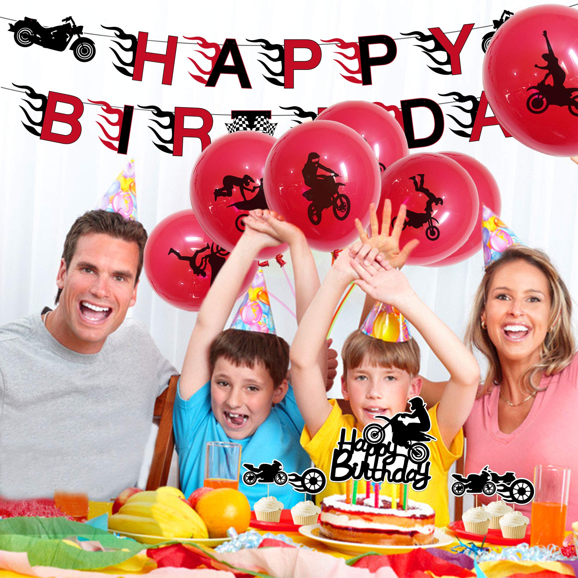 Motorcycle Birthday Party Decorations - 76Pcs Motocross Racing Theme ...