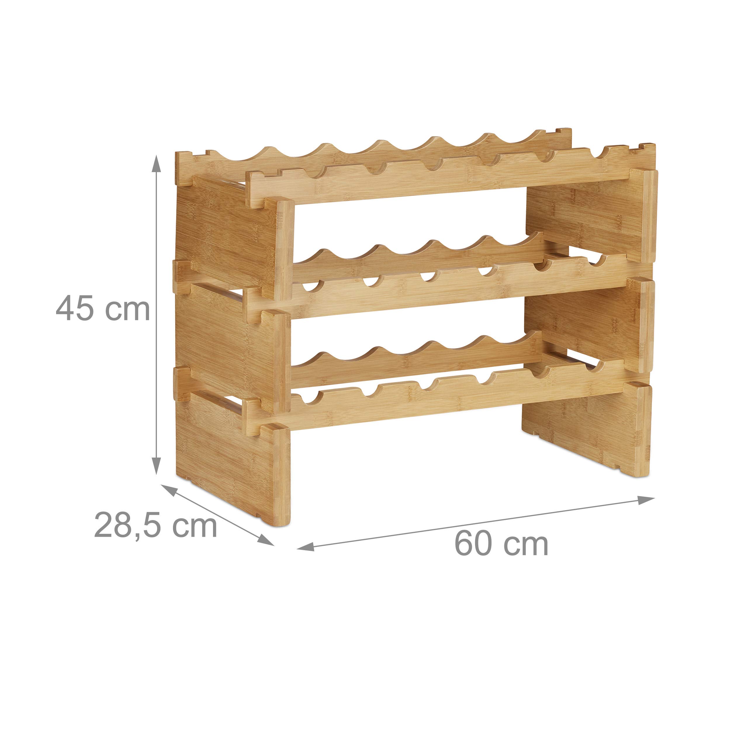 Relaxdays Stackable Wine Rack, Bamboo Holder for 18 Wine Bottles ...