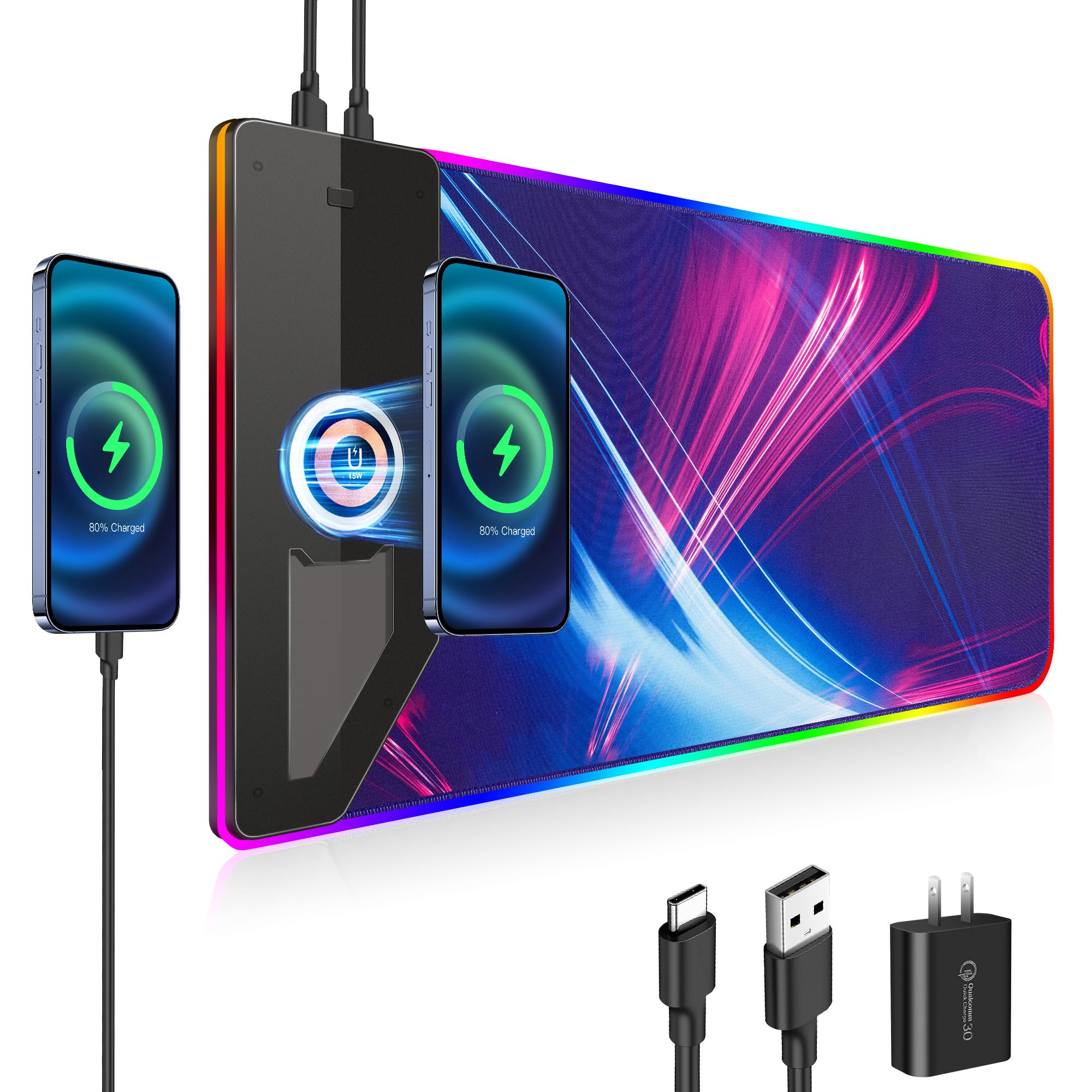 Amazon.com: TMEHM Music Mouse Pad,RGB Mousepad Led Mouse Pad,15W Fast ...