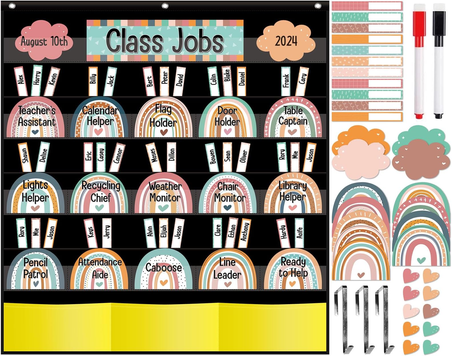 Amazon.com: Boho Rainbow Class Jobs Pocket Chart Teacher's Helper ...