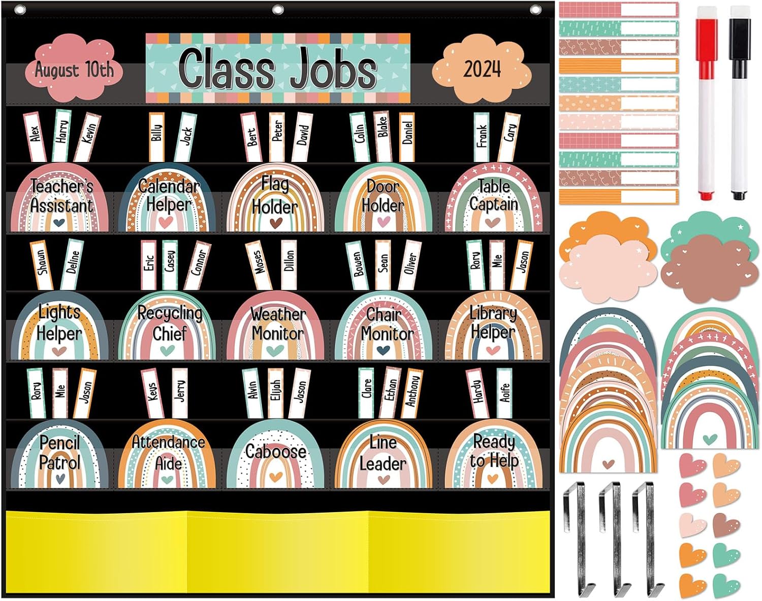 Amazon.com: Boho Rainbow Class Jobs Pocket Chart Teacher's Helper ...