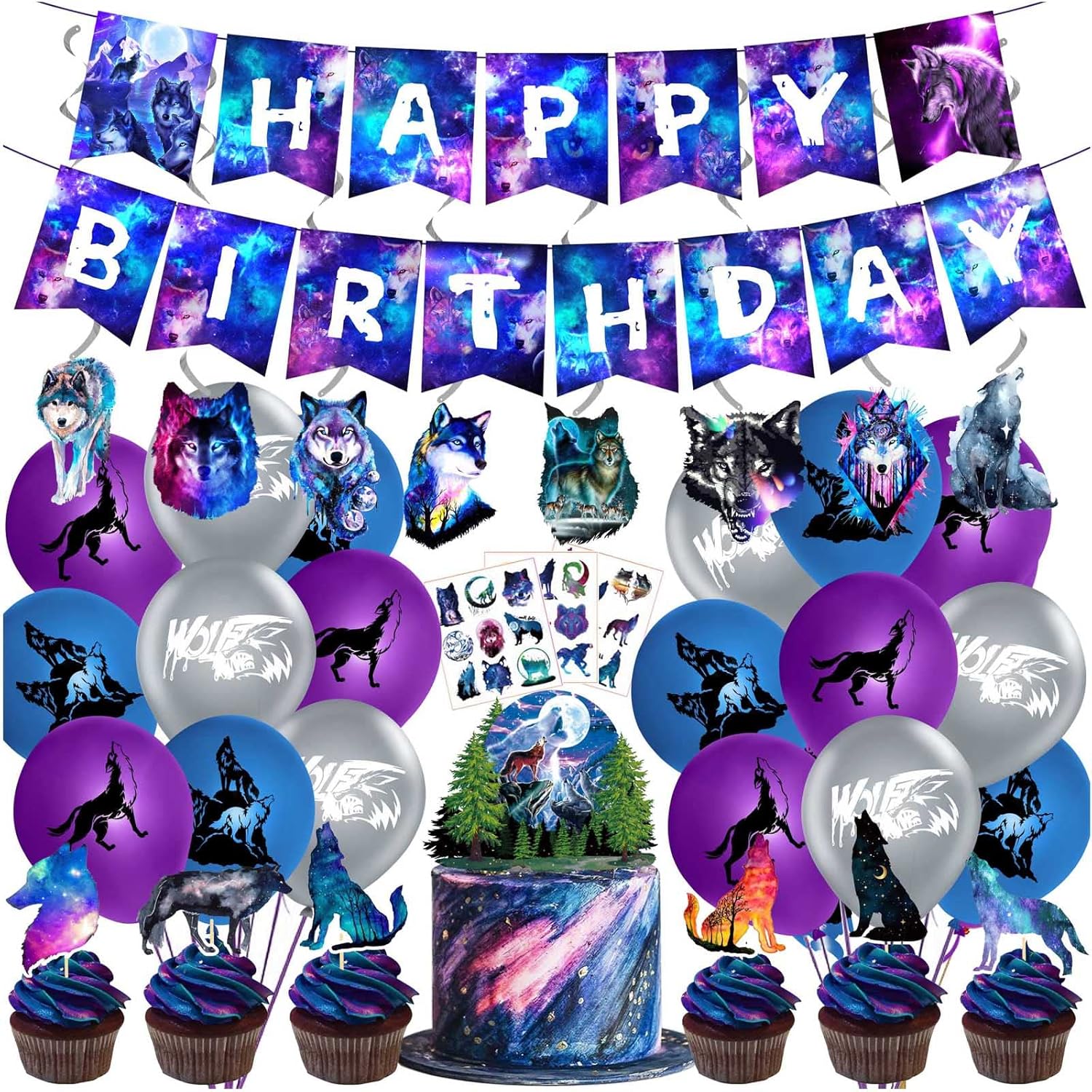 Amazon.com: Wolf Party Decorations Galaxy Wolf Birthday Party Supplies ...