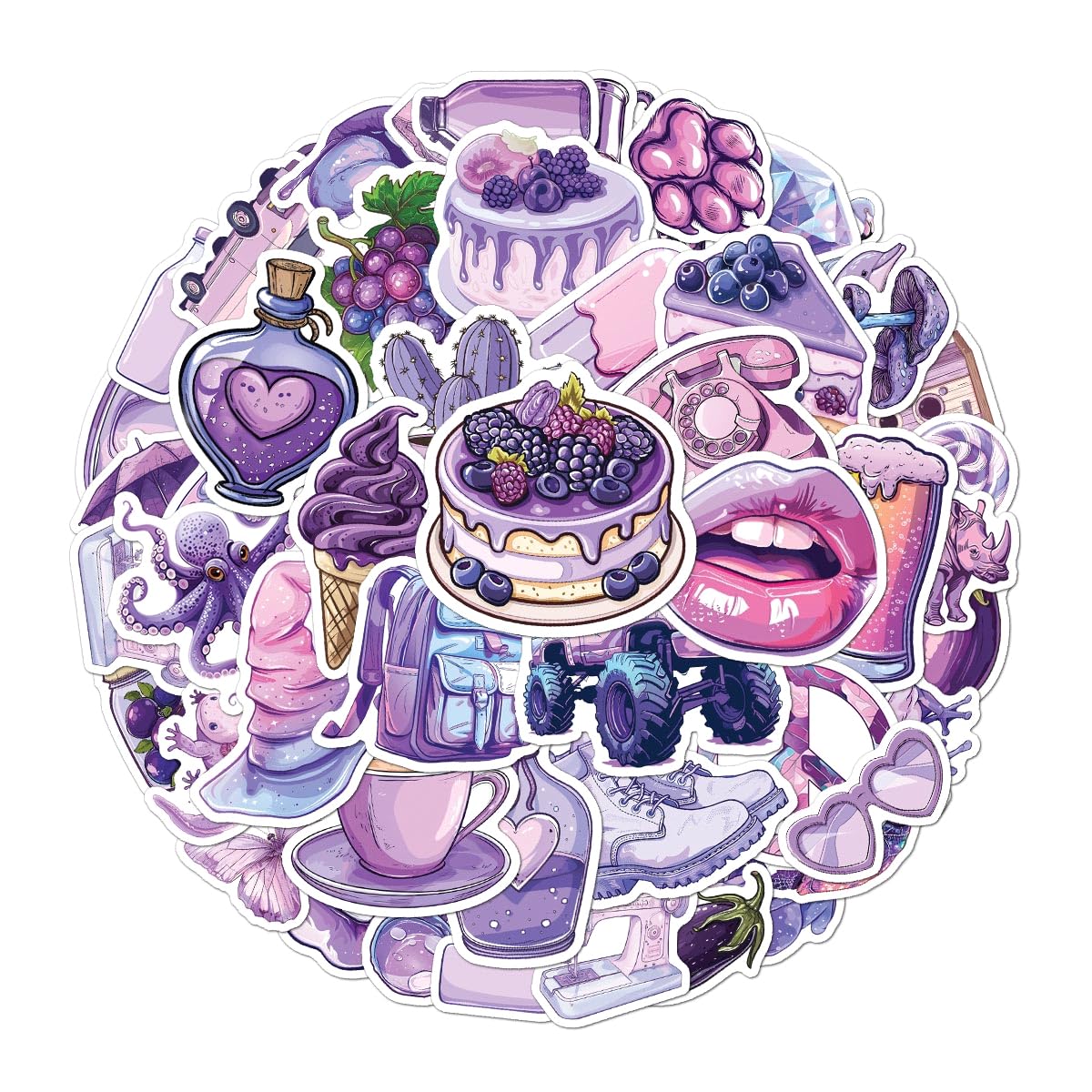 Amazon.com: Pack 50 Pcs Cute Purple Stickers for Water Bottles ...