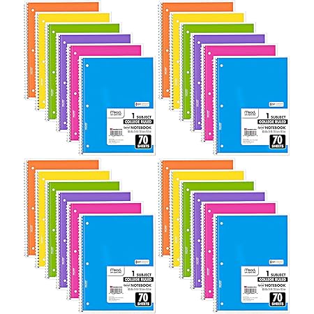 Amazon.com : Mead Spiral Notebook, 24 Pack of 1-Subject Wide Ruled ...