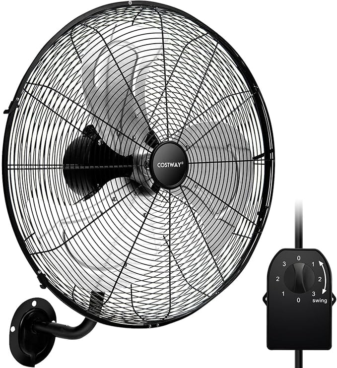 COSTWAY 20 Inch(51 cm) Oscillating Wall Fan, Wall Mounted Fans with 3 ...