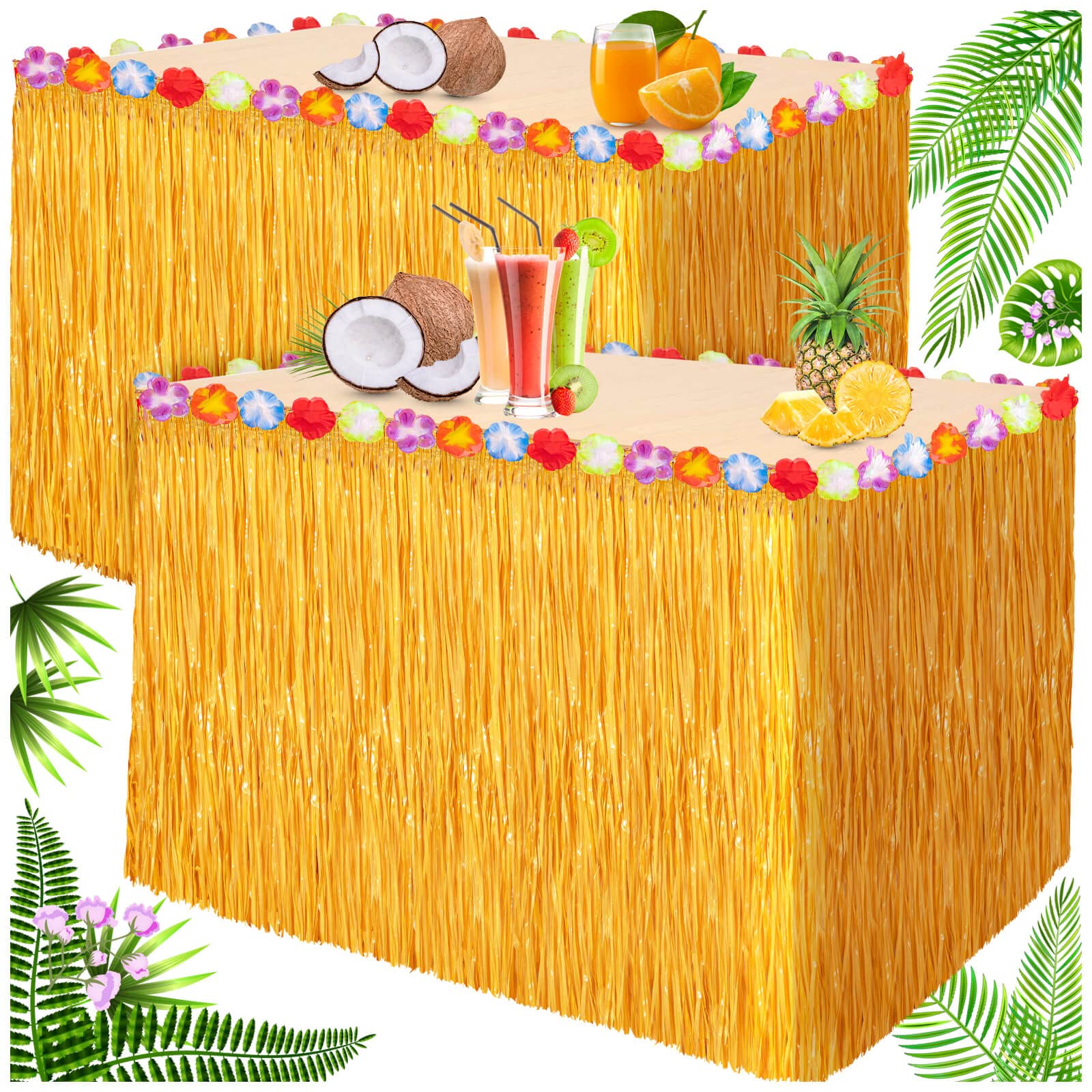 Snapklik.com : 4 Pack 9 FT Luau Grass Table Skirts, Hawaiian Luau Grass ...