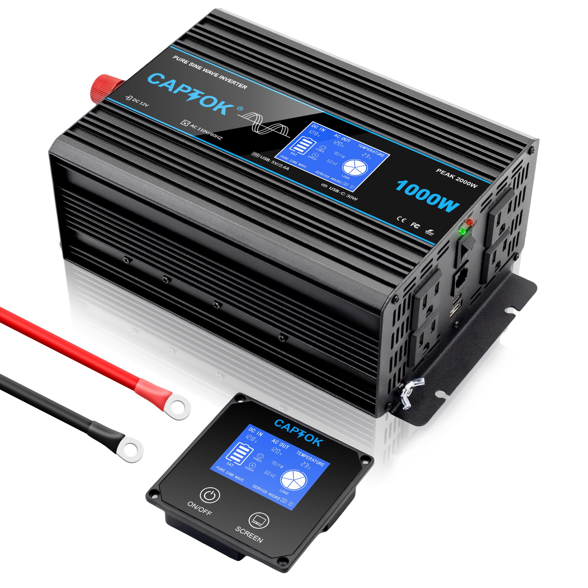 Snapklik.com : CAPTOK 1000W Pure Sine Wave Inverter DC 12V AC 120V ...