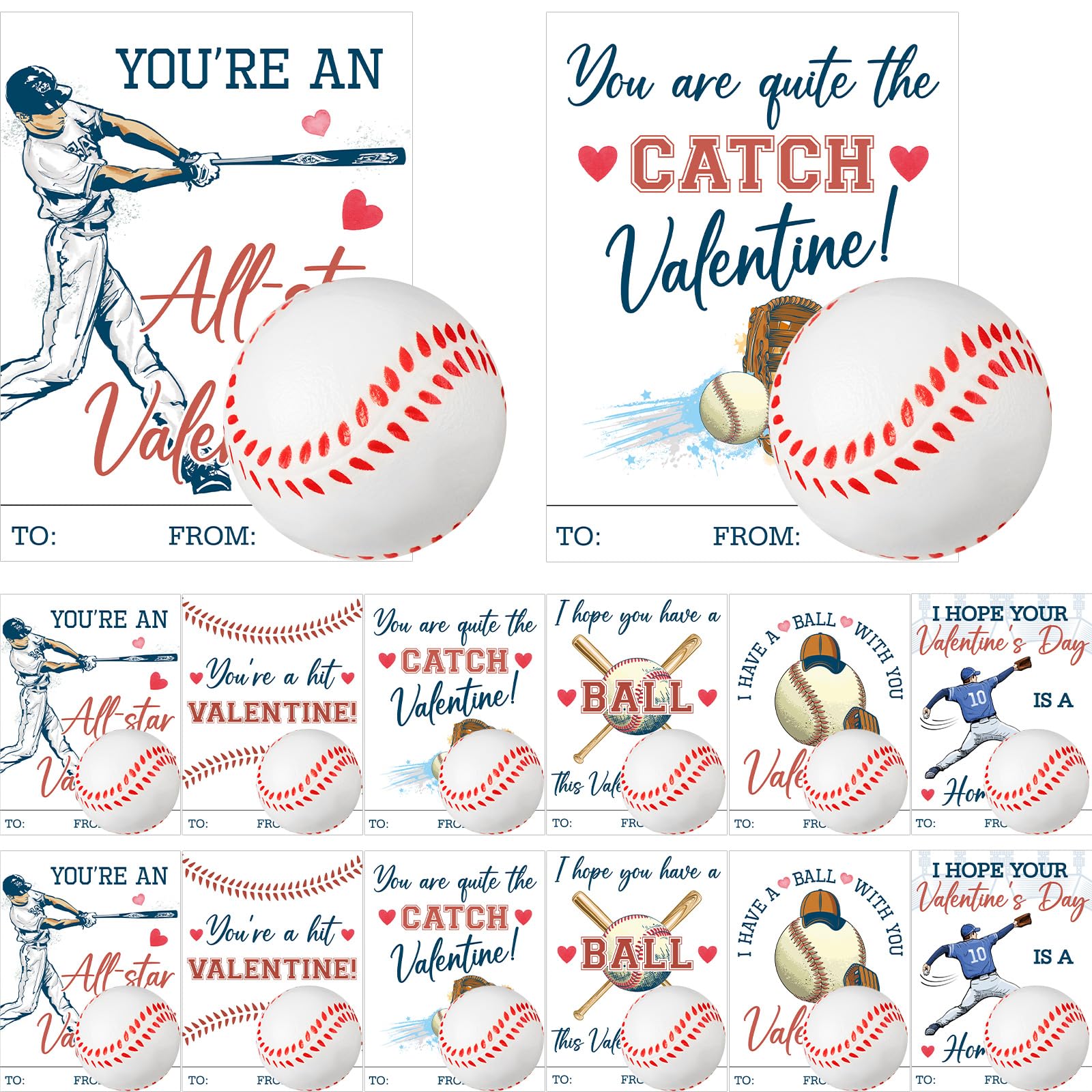 Amazon.com: Syhood 36 Set Valentine's Day Baseball Card and Foam Stress ...