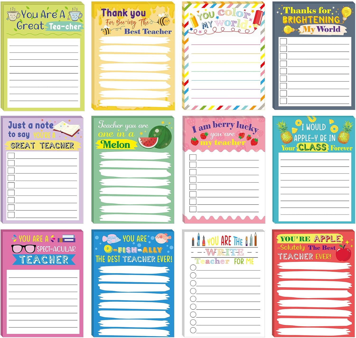Amazon.com : Harloon 12 Pcs Back to School Teacher Notepads Bulk 3 x 4 ...