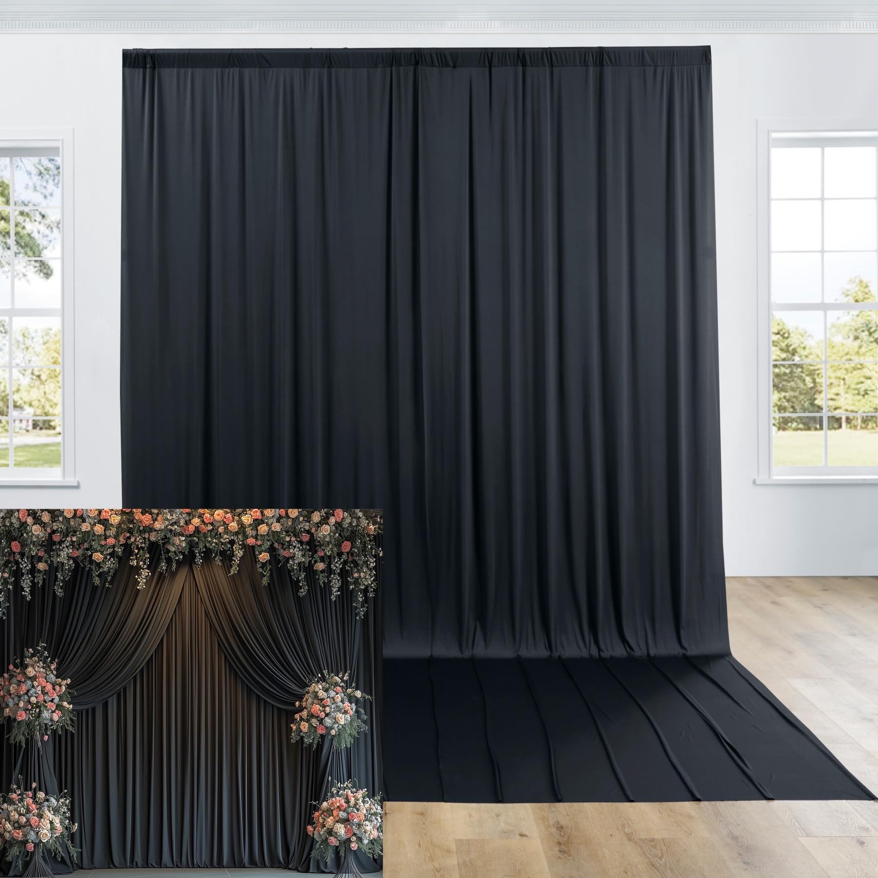 Amazon.com : 12ftx10ft Black Backdrop Curtains for Wedding Party ...