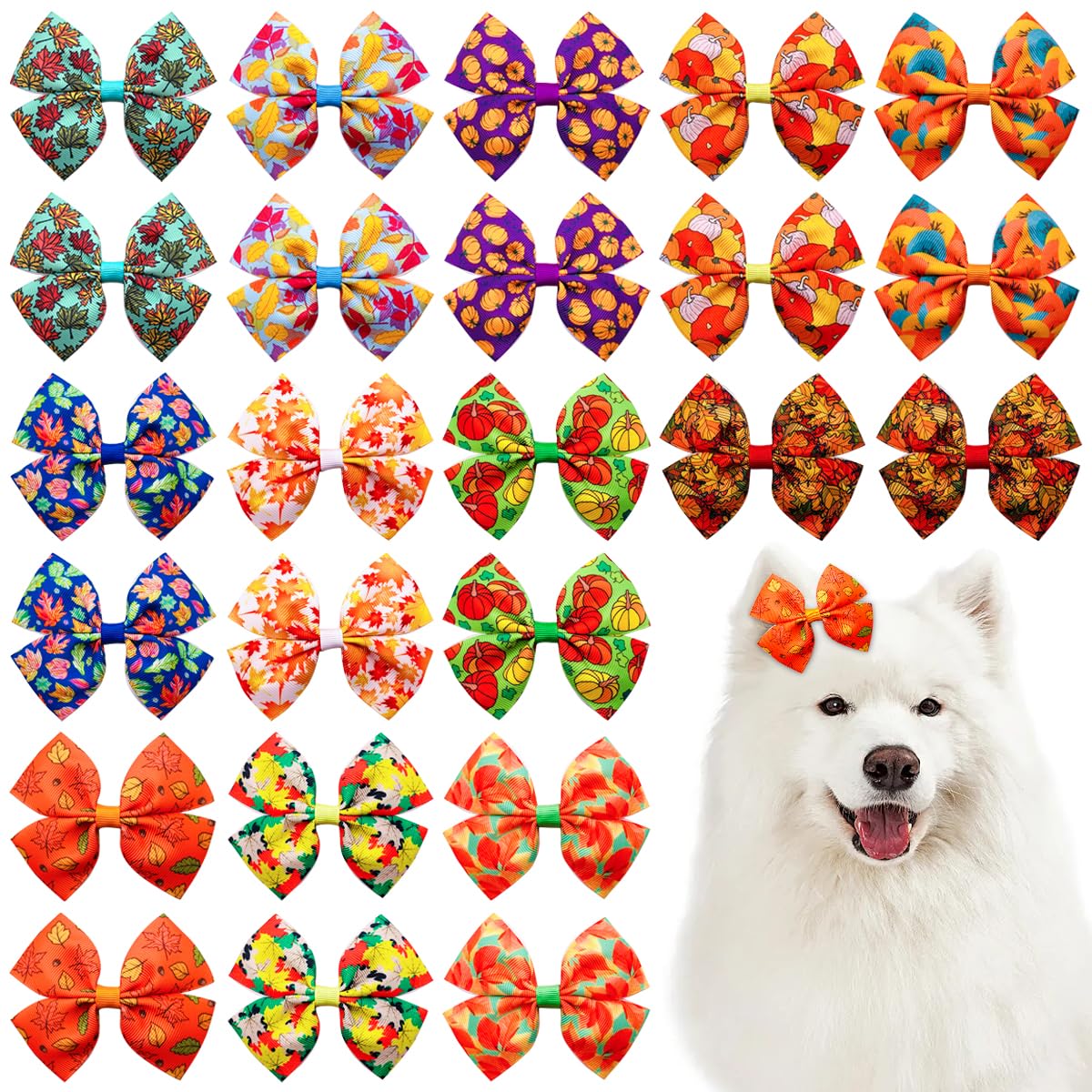 JpGdn 24Pcs/12 Pairs 4" Big Dog Hair Bows Fall for Large Dogs Autumn ...