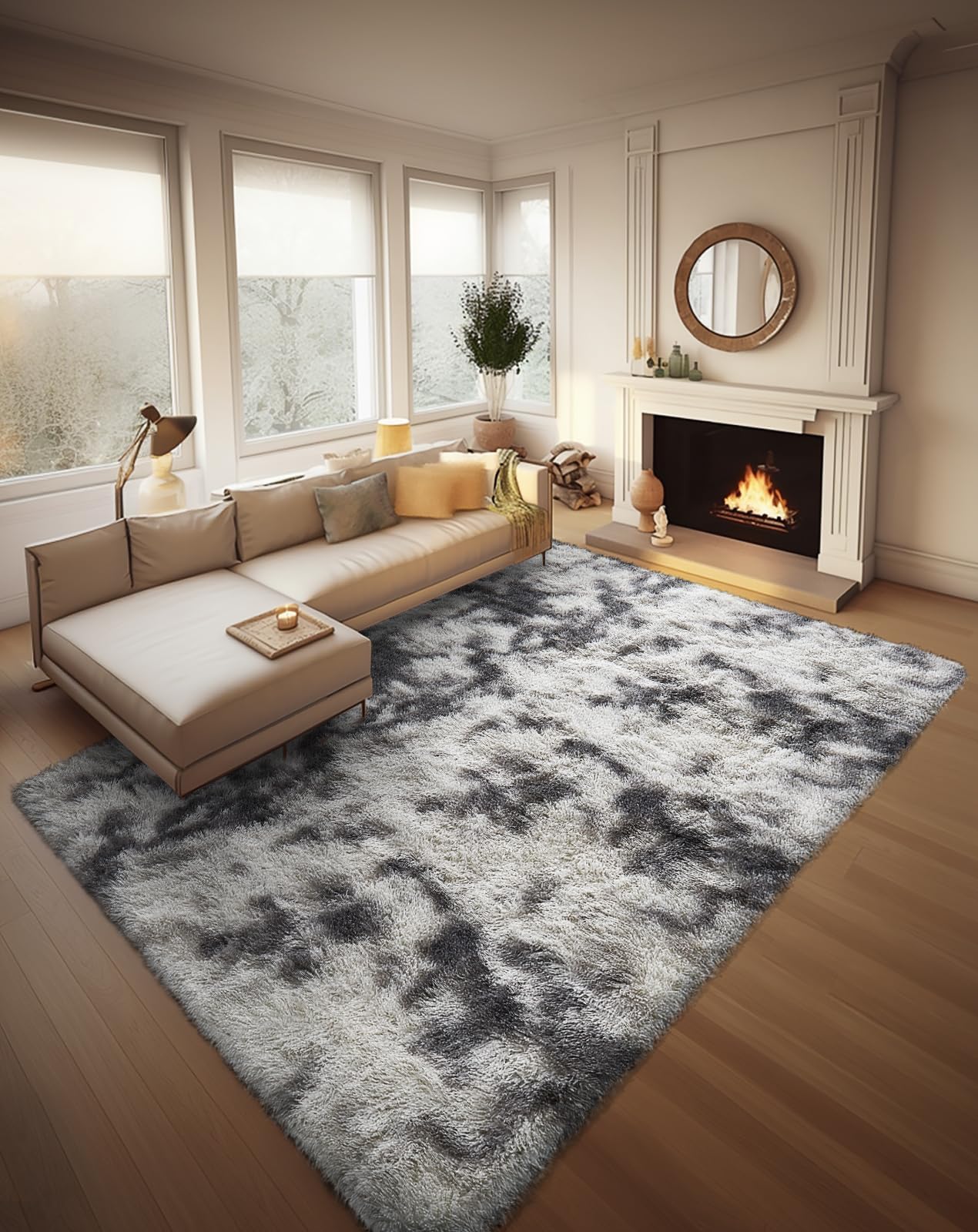 Amazon.com: Ophanie 8x10 Tie-Dyed Grey&White Area Rugs for Living Room ...