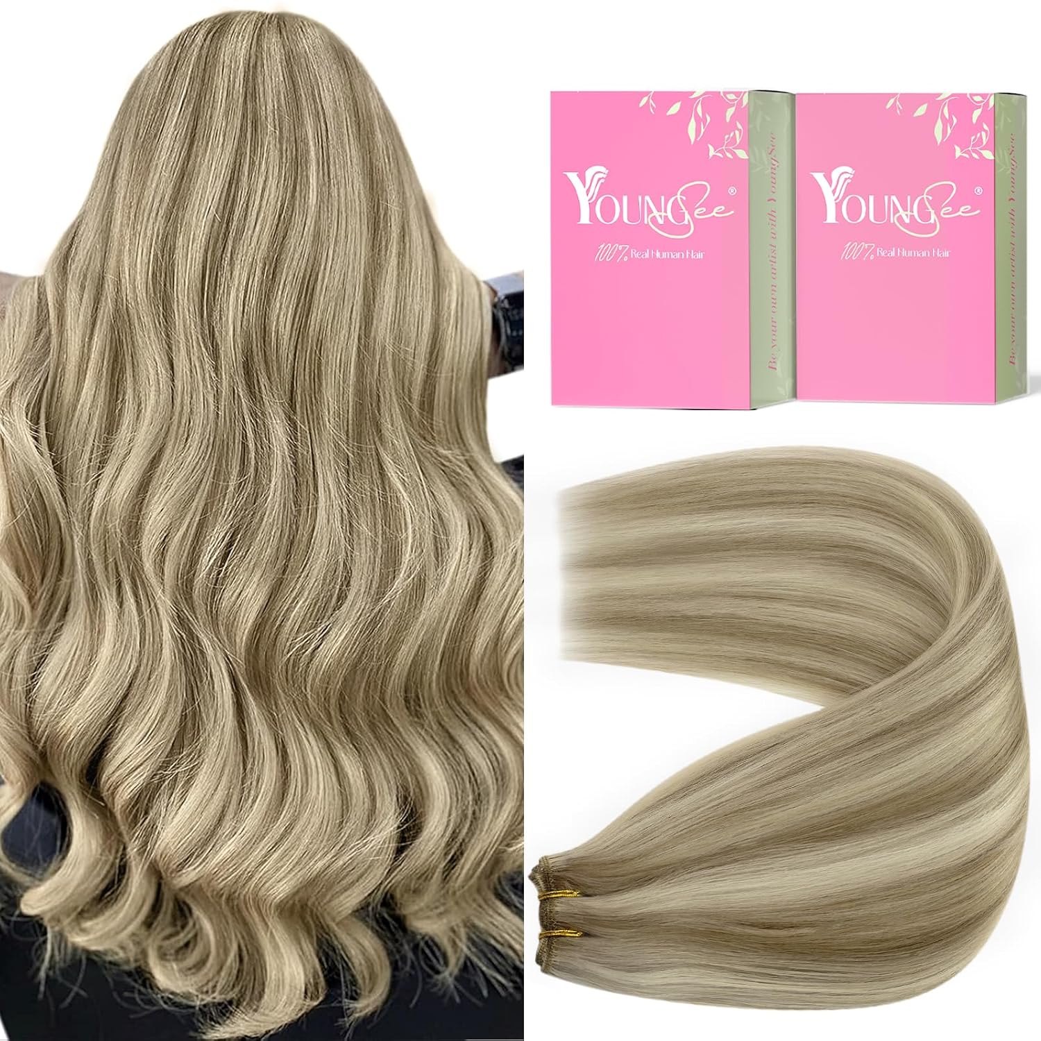 Amazon.com : YoungSee Weft Hair Extensions Human Hair Highlight Sew in Hair Extensions Human ...