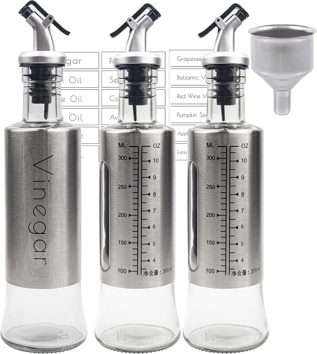 Amazon.com: Ezebesta 3Pack 10.15oz Glass Oil & Vinegar Dispensers Set ...
