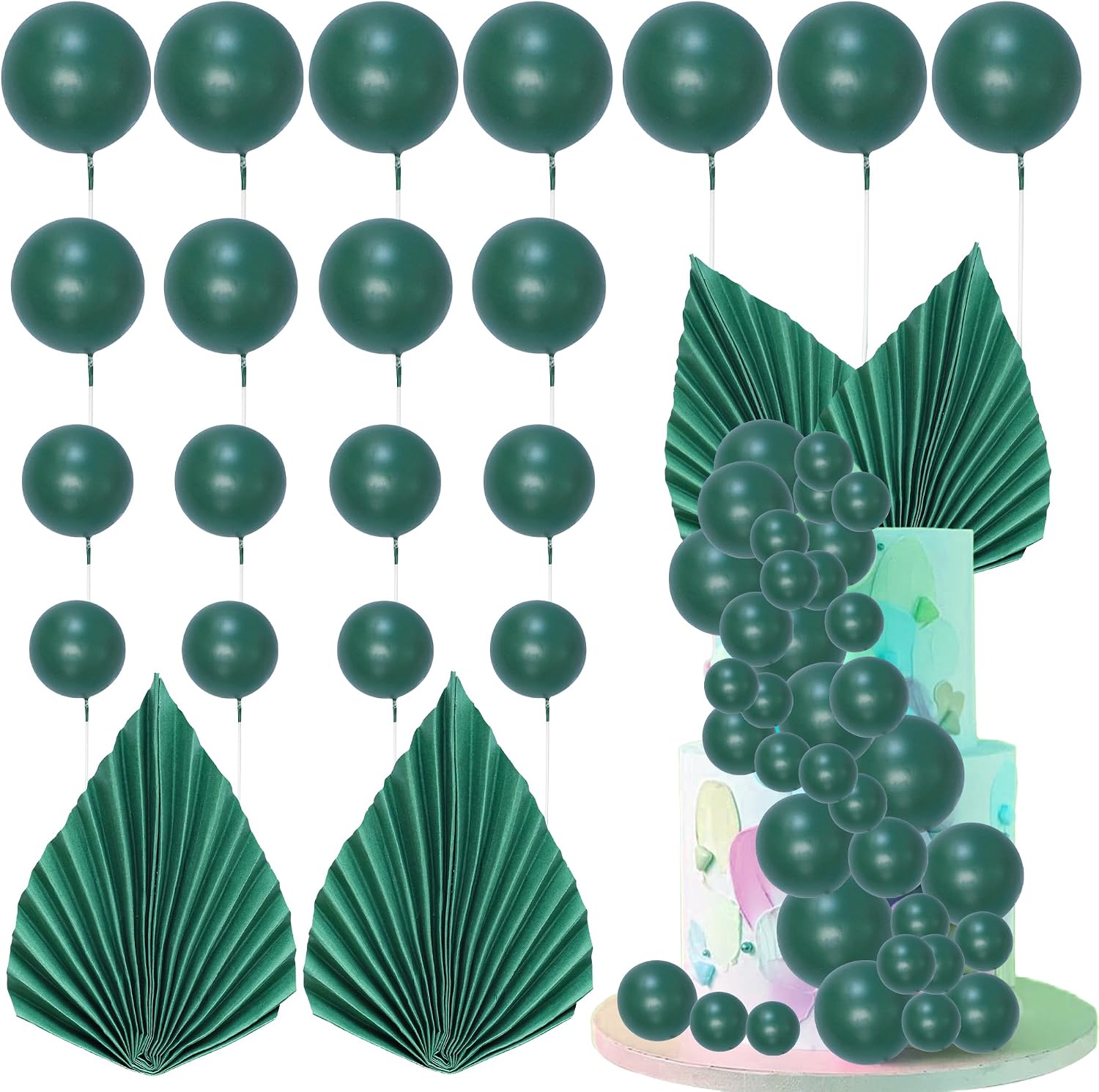 Amazon.com: Ephlyn 28Pcs Paper Palm Fan Cake Topper Balls Cake Pick for ...