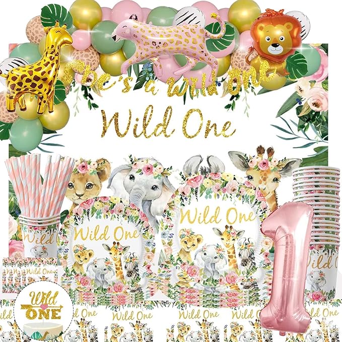 Amazon.com: Fiesec Wild One Birthday Decorations for Girls, 168 PCs ...