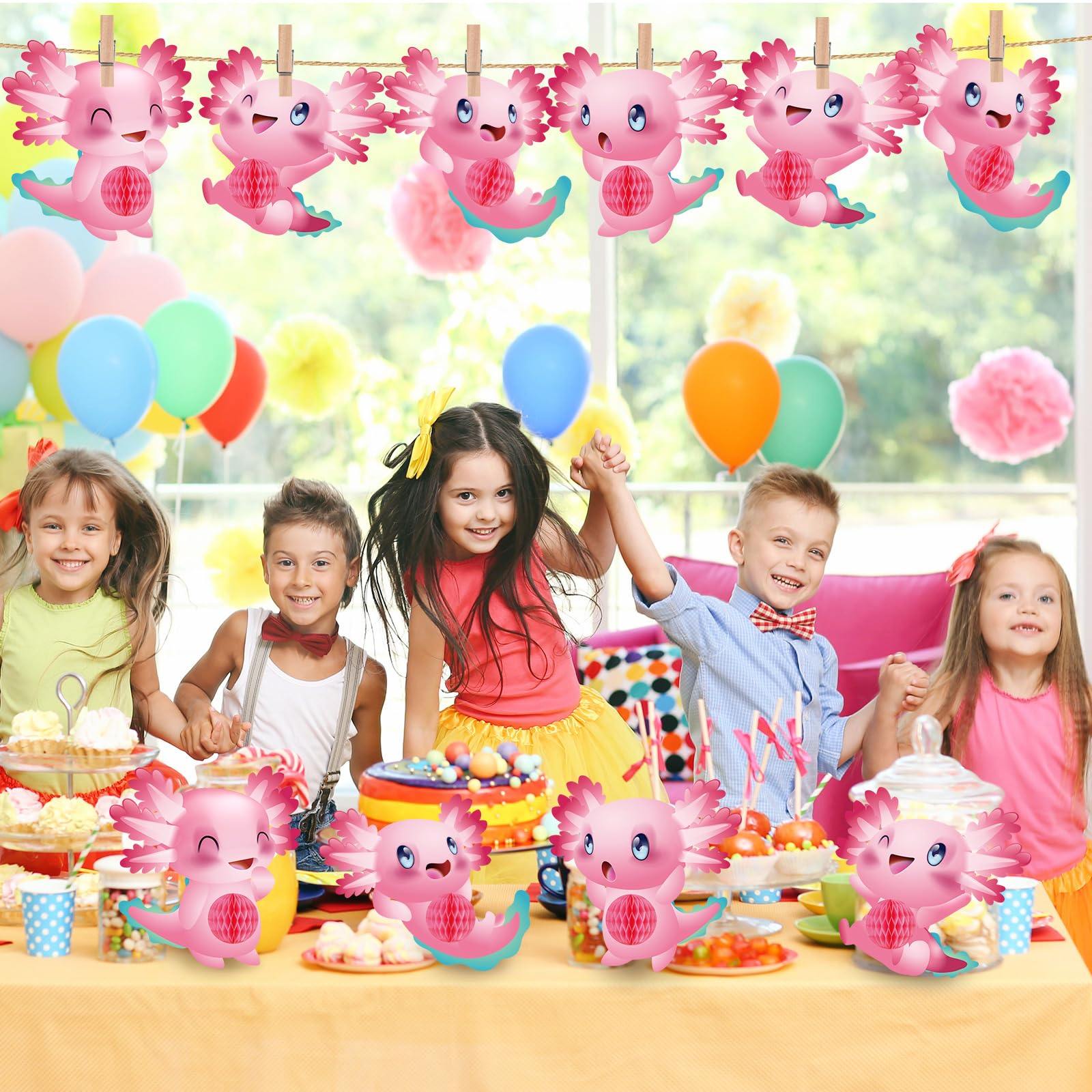 Snapklik.com : 12 Pcs Axolotl Honeycomb Cutouts Party Decorations ...