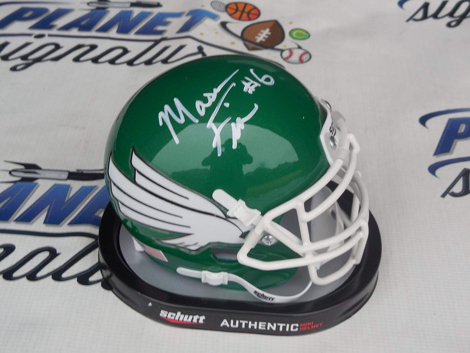 Mason Fine signed North Texas UNT Mean Green mini helmet COA at Amazon ...