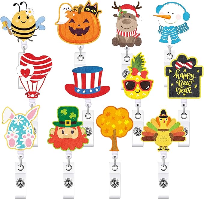 Amazon.com : 12 Pcs Holiday Badge Reels Badge Holder Retractable Badge ...