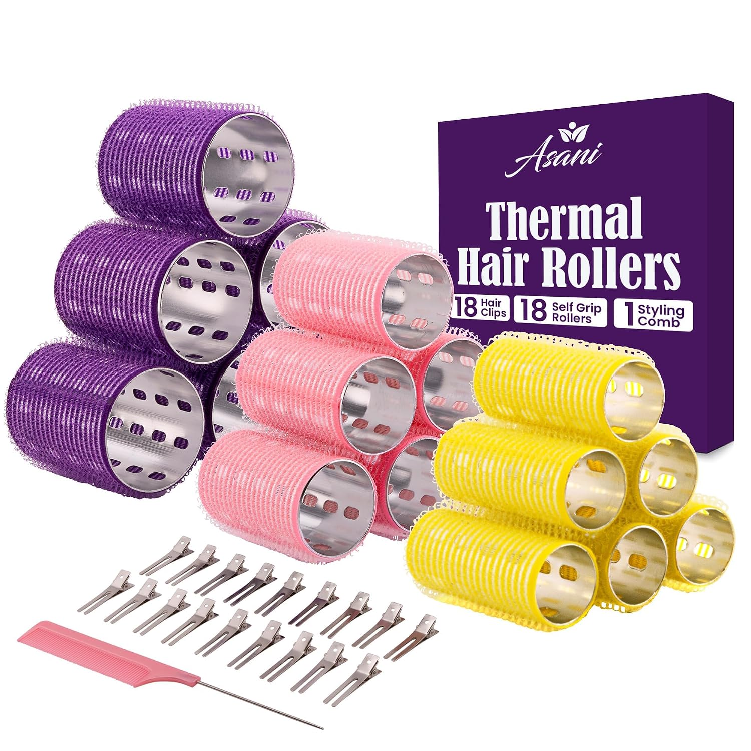 Amazon.com : Thermal Rollers for Hair - 37 Self Grip Hair Rollers with ...