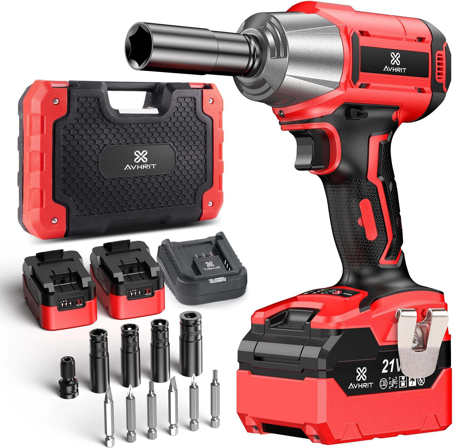 AOBEN 21V Cordless High Torque Impact Wrench & 5 PCS 1/2" Drive Flip ...