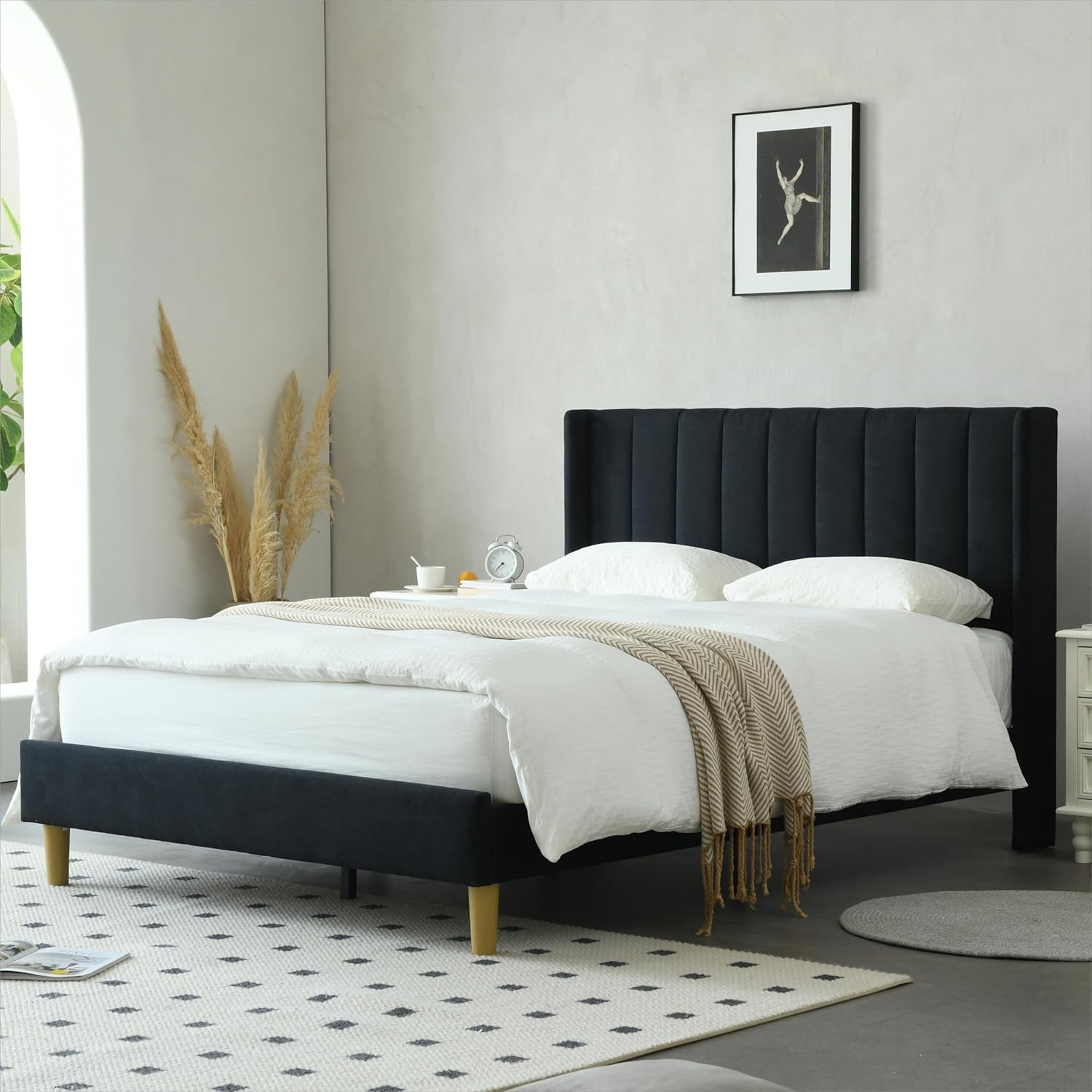 YUHUASHI upholstered Platform Bed Frame/Full Bed Frame/Modern Geometric ...