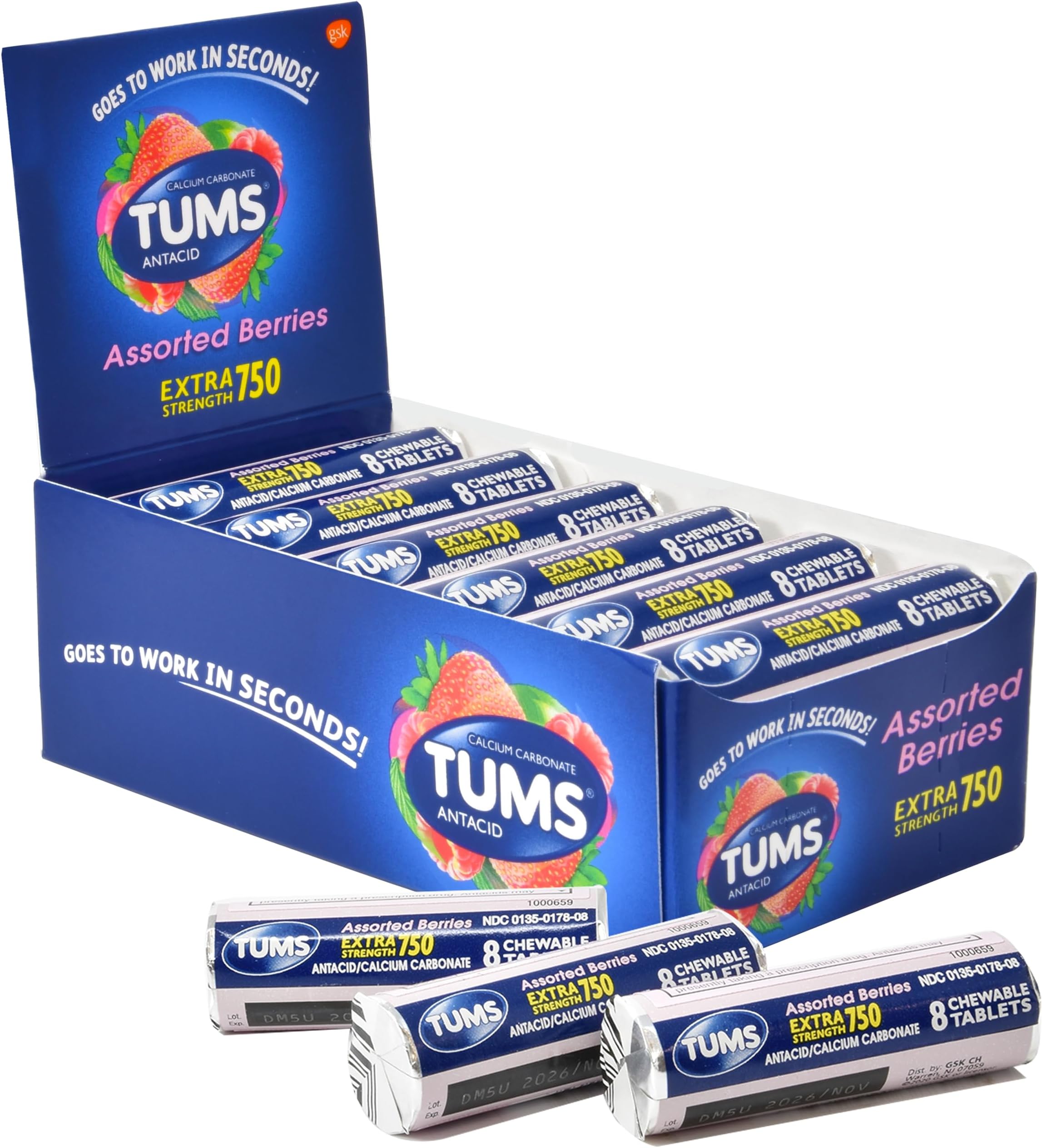 Amazon.com: TUMS Extra 750 Assorted Fruit Flavors 12 Rolls (Assorted ...