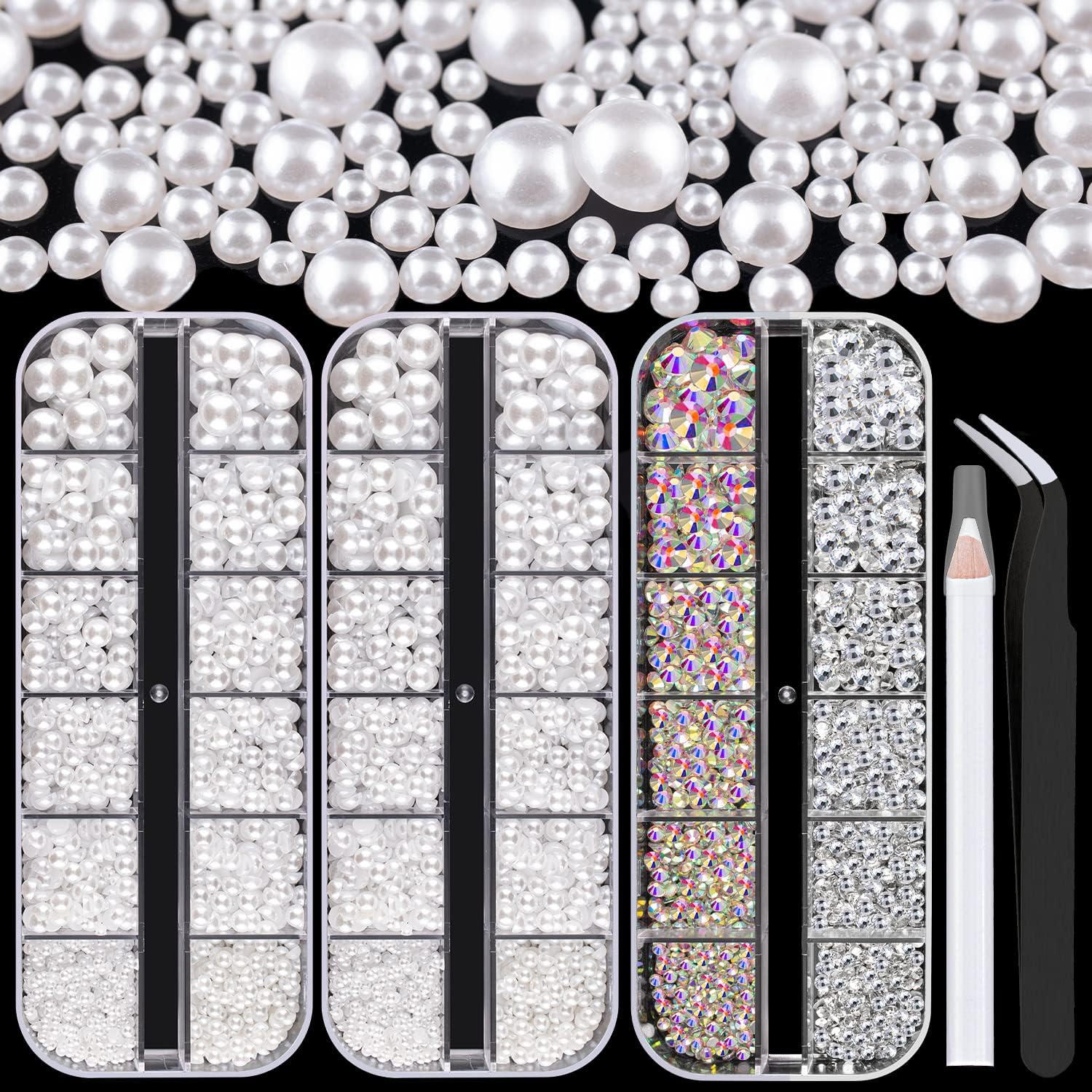 Amazon.com: 4000 PCS Half Round Pearls and Rhinestones, Flat Back White ...
