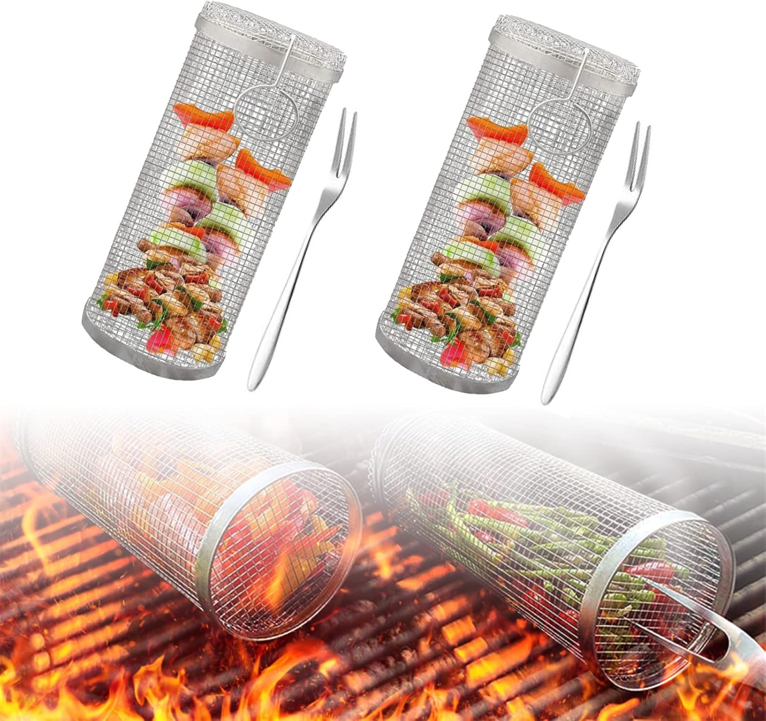Amazon.com: Rolling Grilling Basket, Grilling Basket, Round Stainless ...