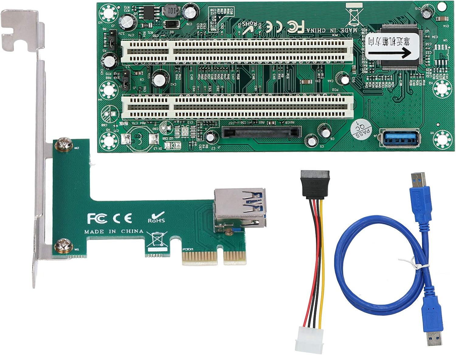 4-Pin PCI-E Card Converter, Mini riser card PCI-E X1 to PCI Expansion ...