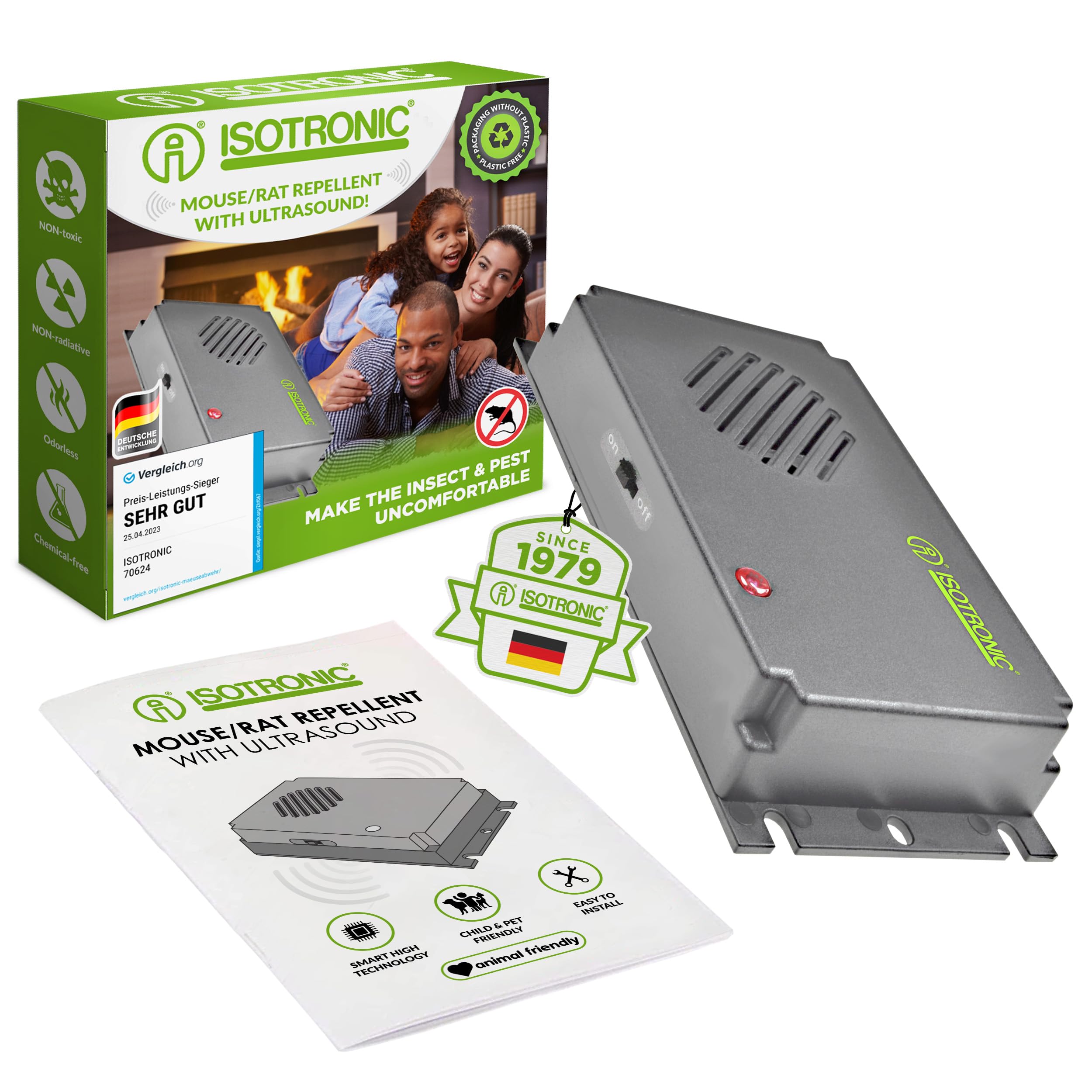 ISOTRONIC Mouse Rat repellent ultrasonic battery operated outdoor ...