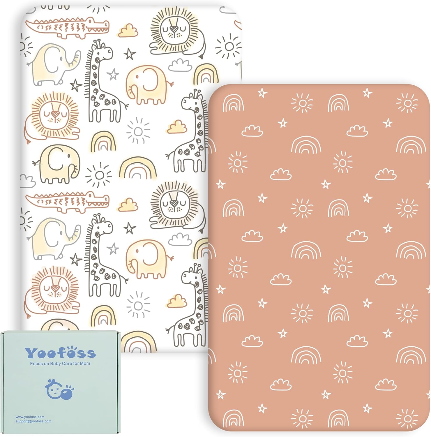 Yoofoss Fitted Travel Cot Sheets - 95 x 65cm, Breathable & Cozy ...