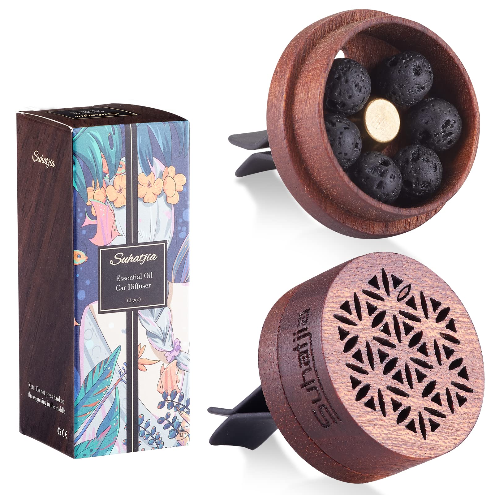 Amazon.com : Wooden Car Diffuser for Essential Oils,2 PCS Car ...