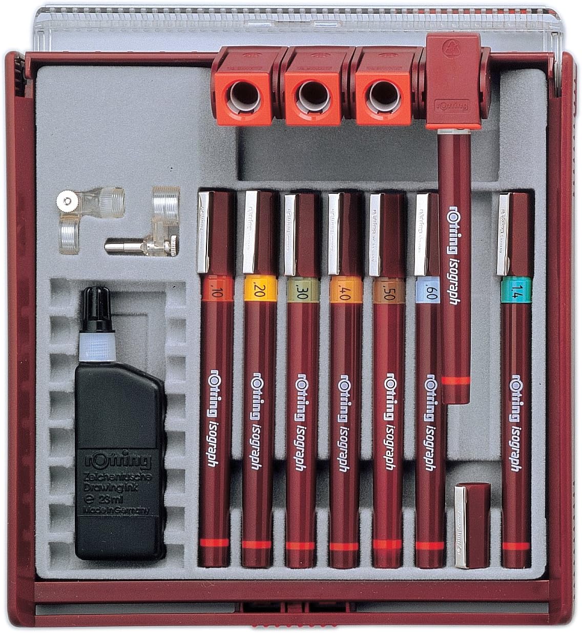 Rotring Isograph 8 Technical Pen Master set 0.1, 0.2, 0.3, 0.4, 0.5, 0. ...
