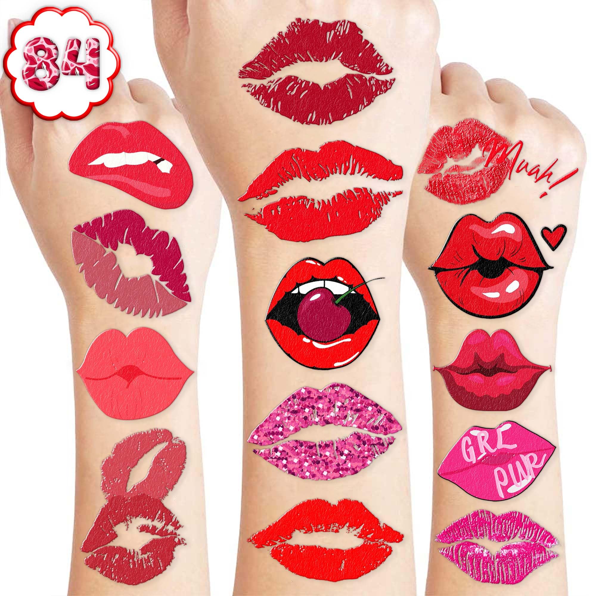 Amazon.com : 8 Sheets (84PCS) Lip Kiss Temporary Tattoos Stickers ...