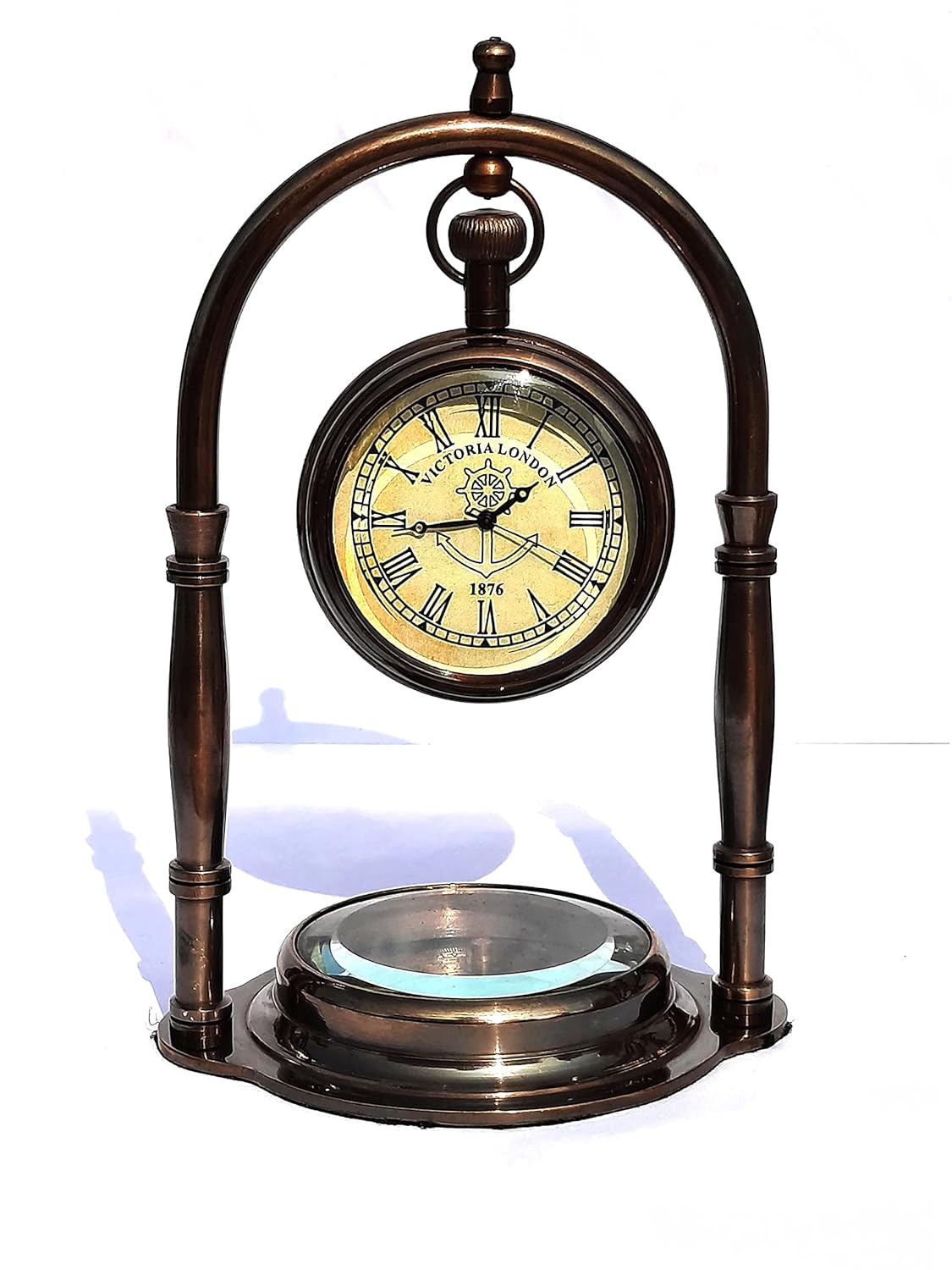 Popular Brass Table Clock with Compass | Desk Watch - Decorative Shelf ...
